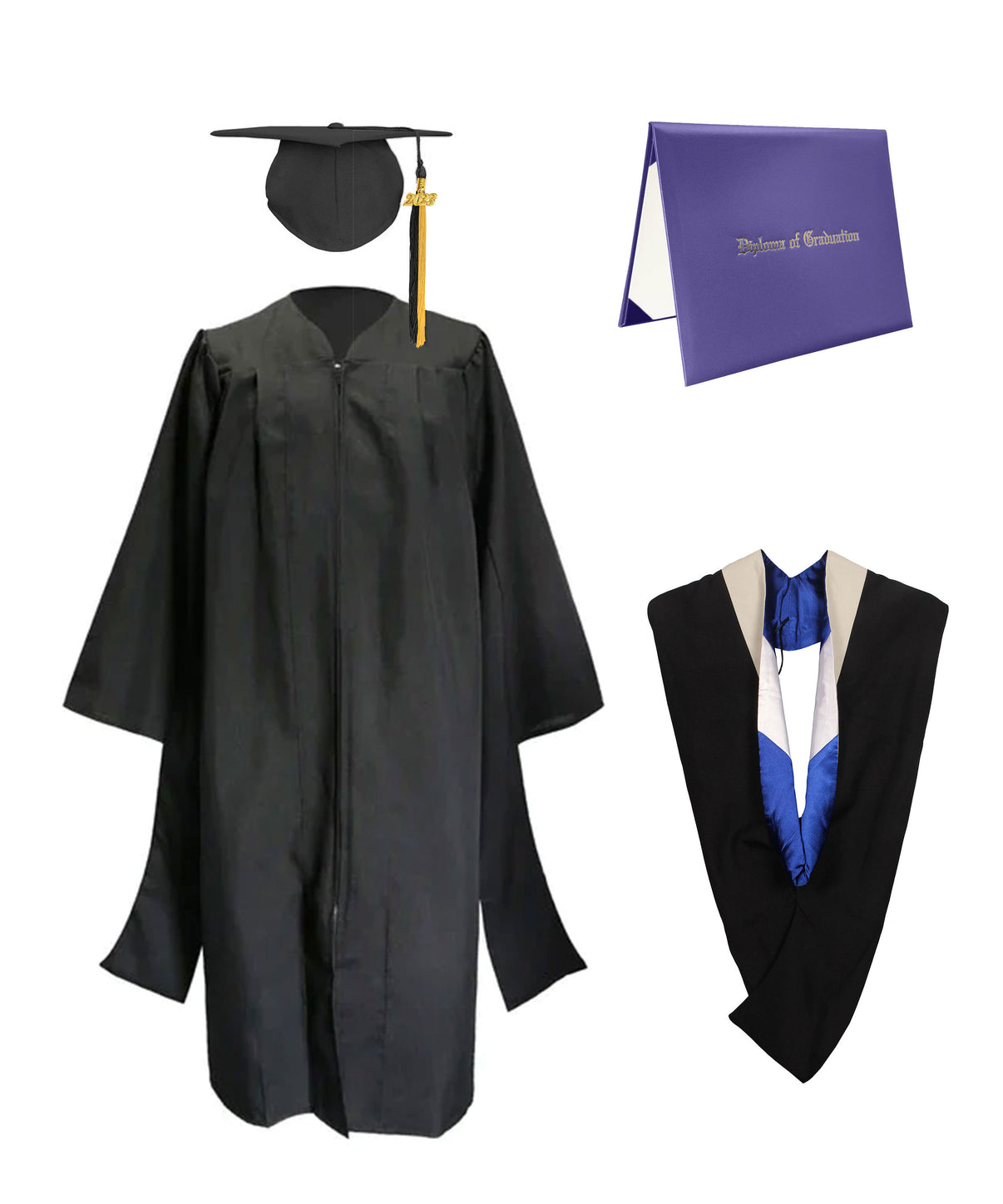Classic Master Graduation Gown and Cap, Tassel, Hood & Diploma - CA ...